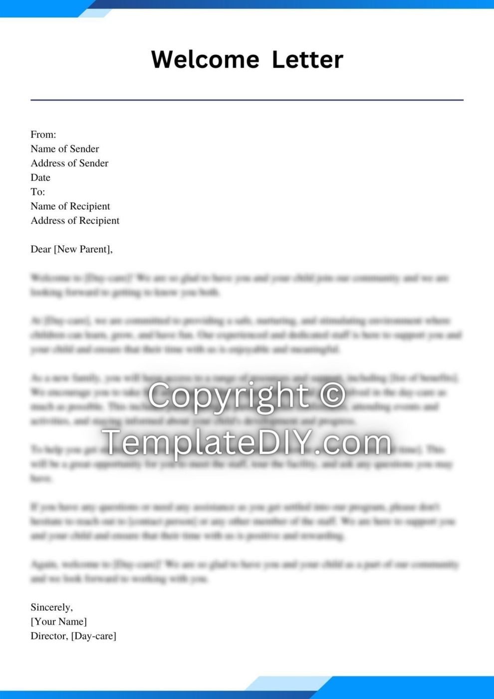 Daycare Welcome Letter Template | Editable & Printable