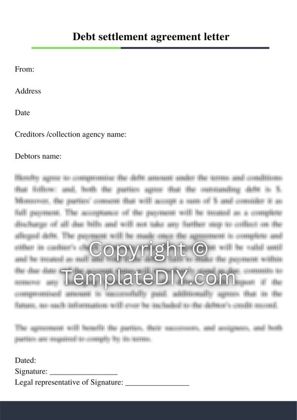 Debt Settlement Agreement Letter Sample with Examples