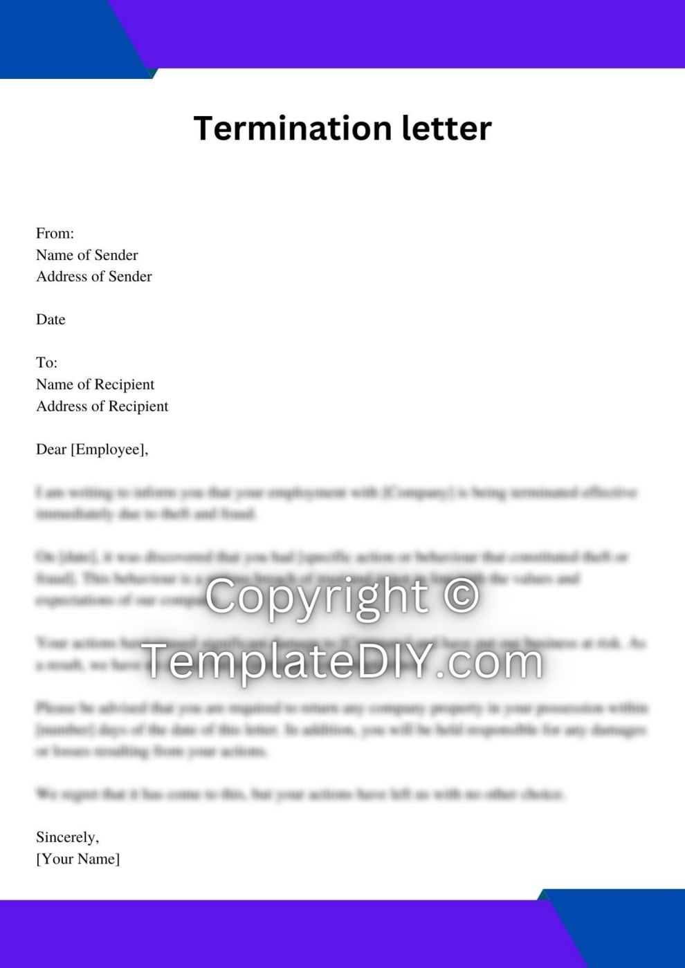 Employee Termination Letter for Cause Sample and Examples