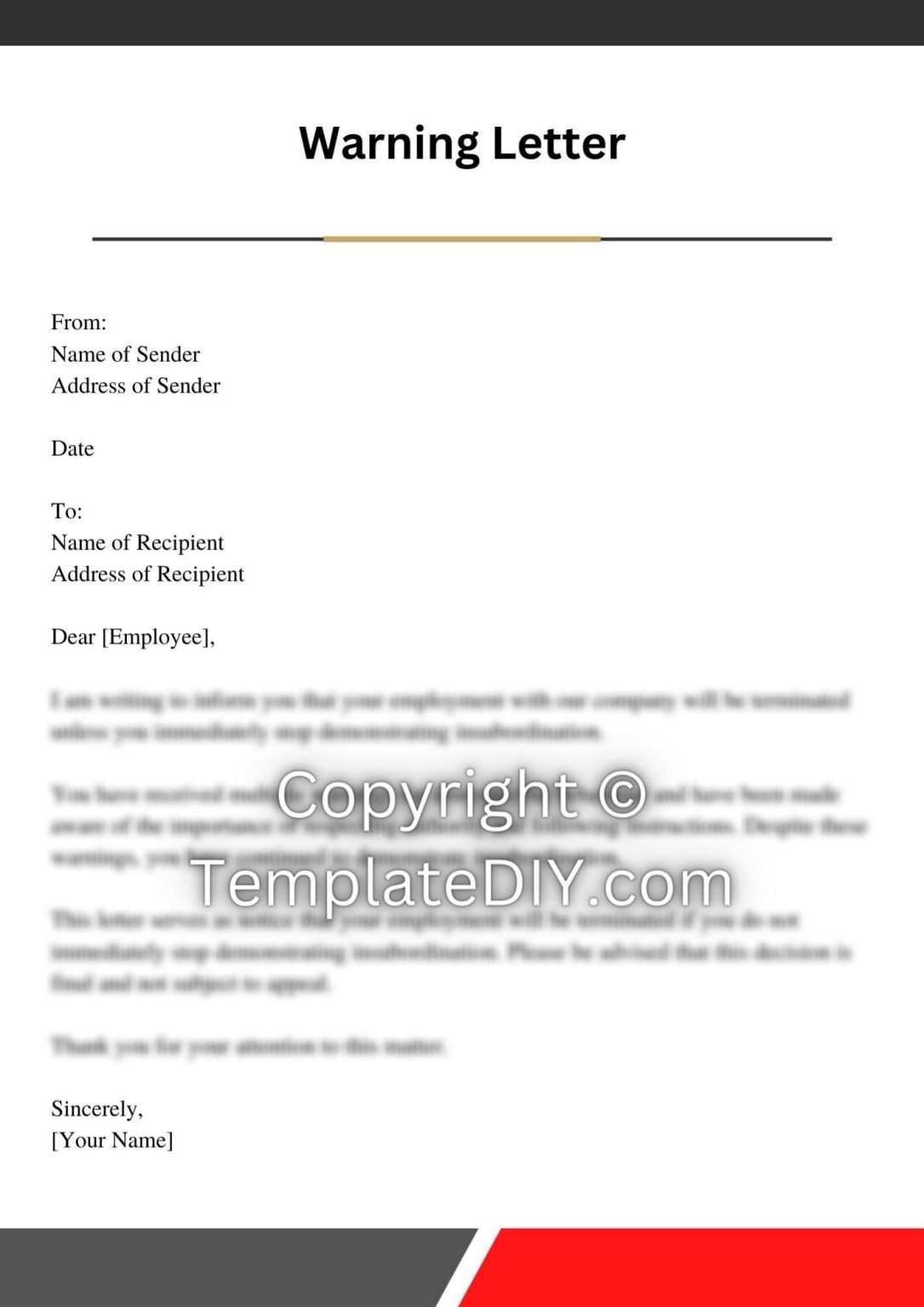 Employee Warning Letter for Insubordination Sample Examples