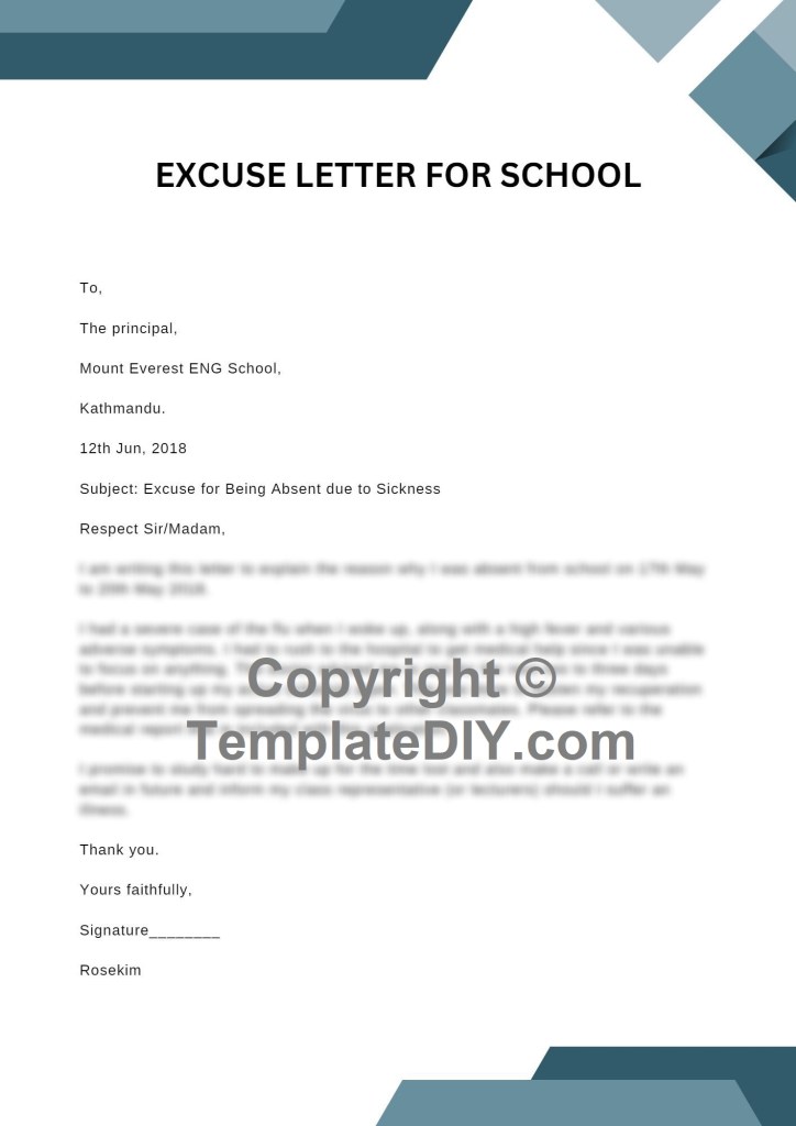 Excuse Letter for School Sample with Examples
