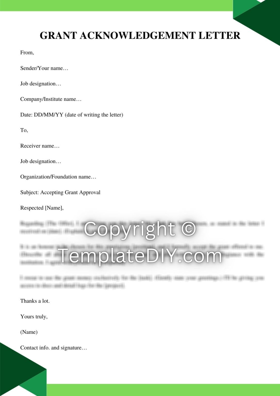Grant Acknowledgement Letter Sample with Examples [Word]