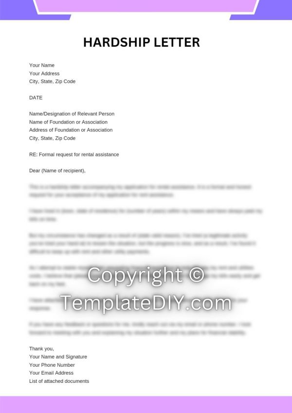 Hardship Letter Template for Rent Assistance (Download Now)