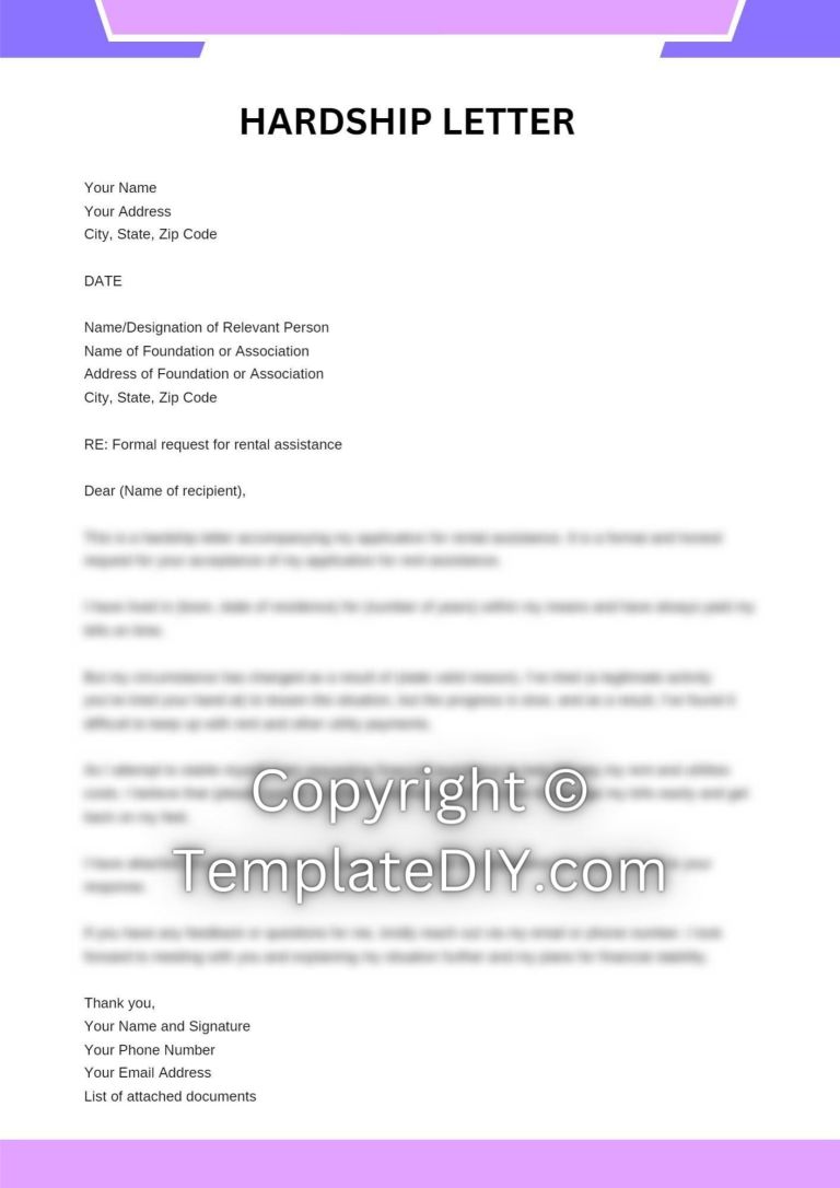 Hardship Letter Template for Rent Assistance (Download Now)