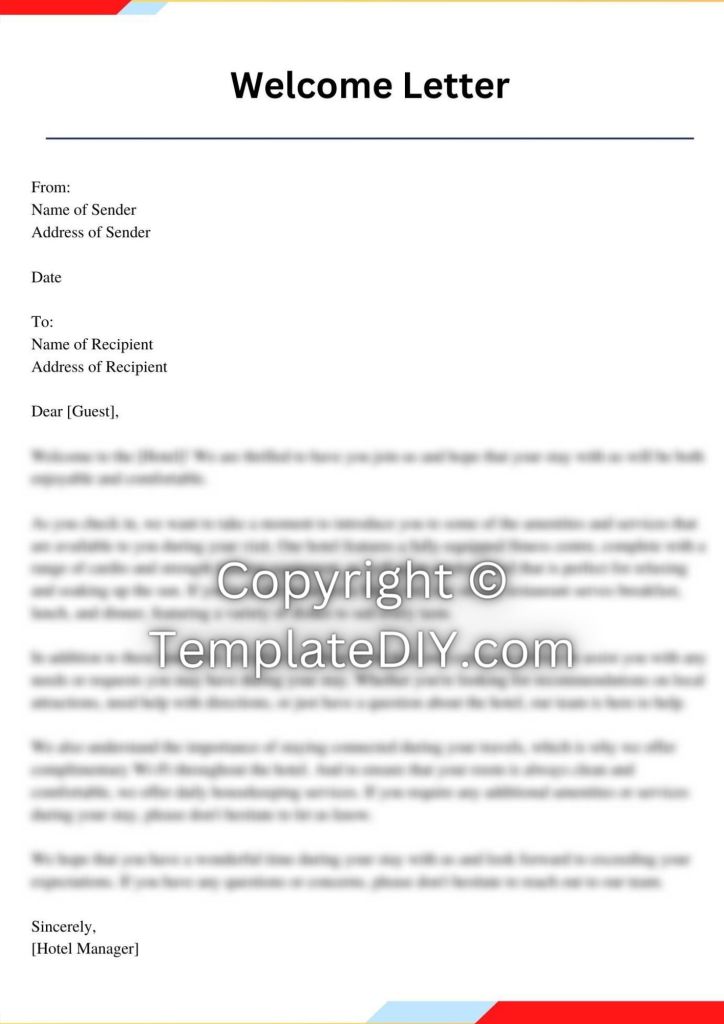 Hotel Welcome Letter Sample with Examples [Word Editable]