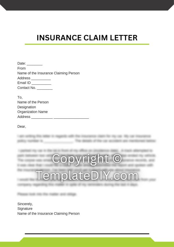 Insurance Claim Letter Sample with Examples [Word Editable]