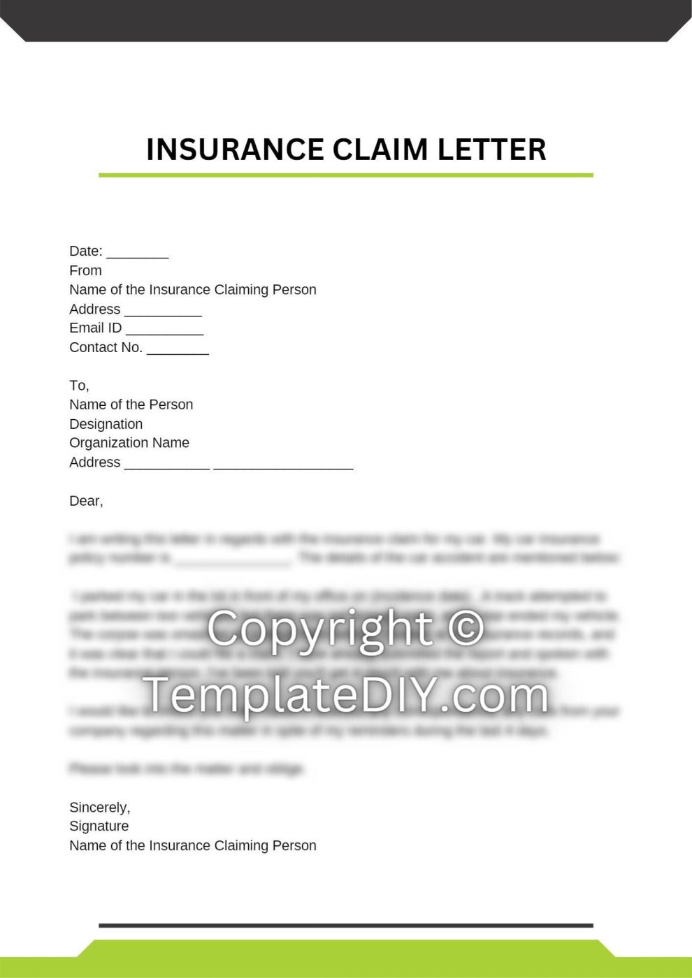 Insurance Claim Letter Sample with Examples [Word Editable]