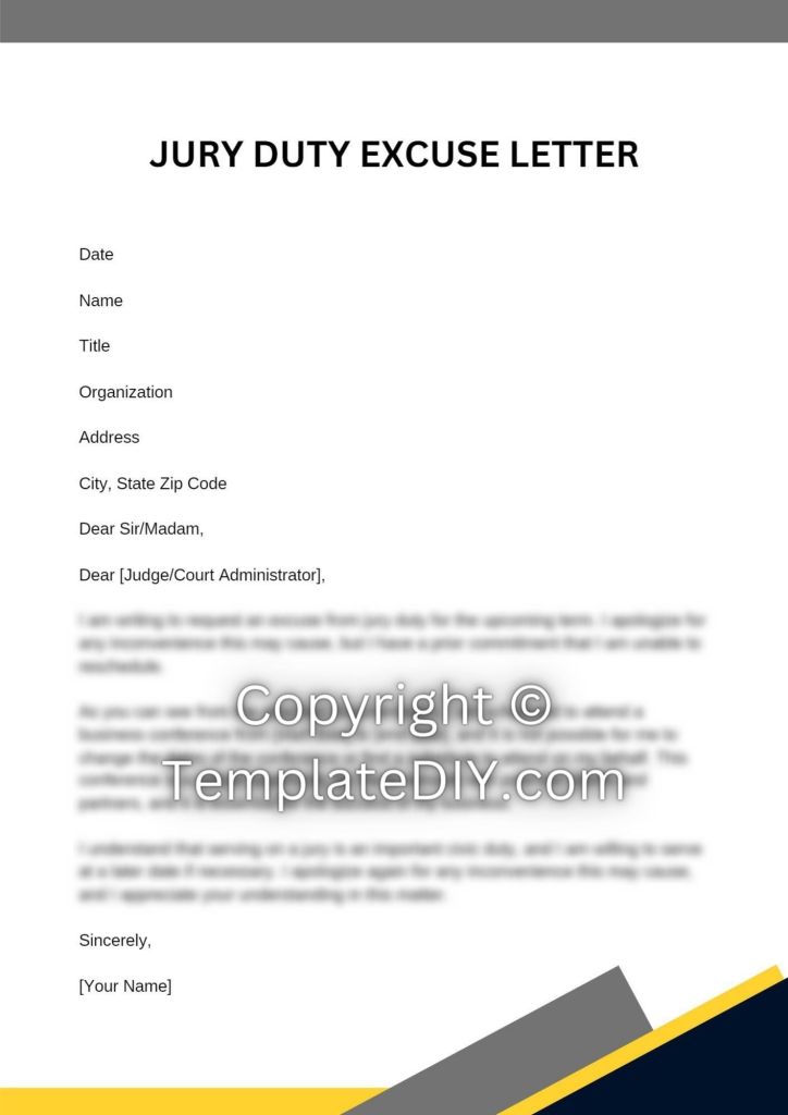 Jury Duty Excuse Letter Sample Template with Examples [Word]