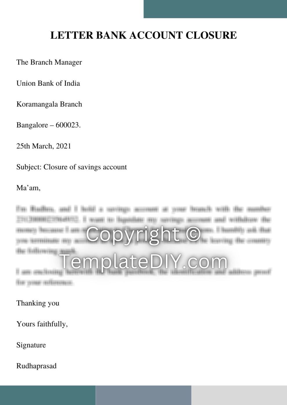 Bank Account Closure Letter Sample & Template | Download Now