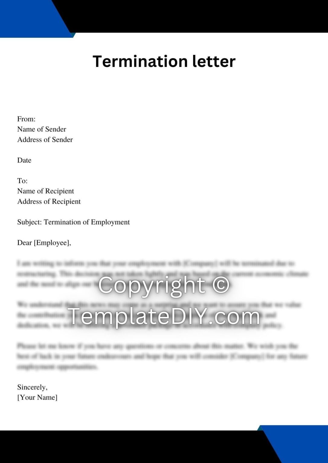 Letter of Termination of Employment Due to Restructuring