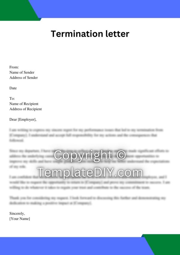 Letter to Request Rehire After Termination Sample [Word]