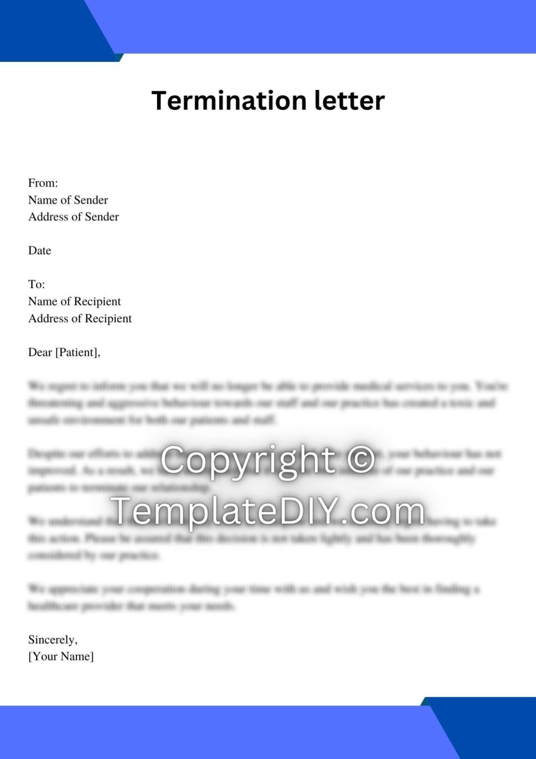 Patient Termination Letter Due to Behavior Template | Download