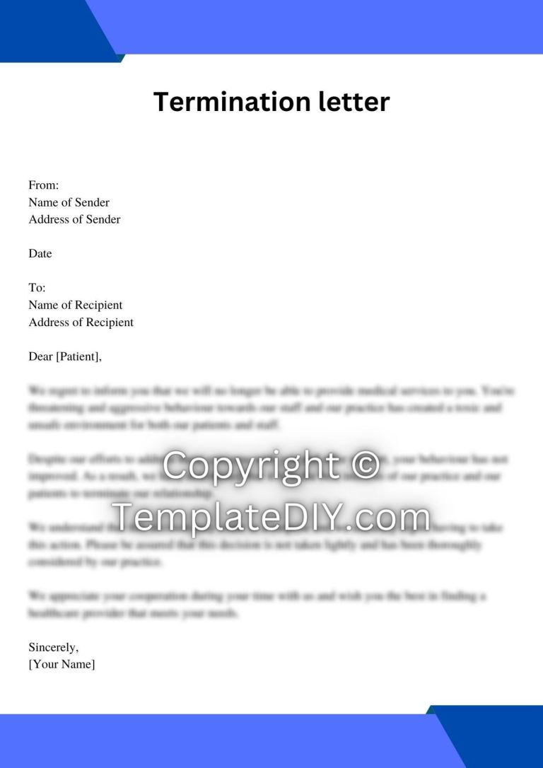 Patient Termination Letter Due to Behavior Template | Download