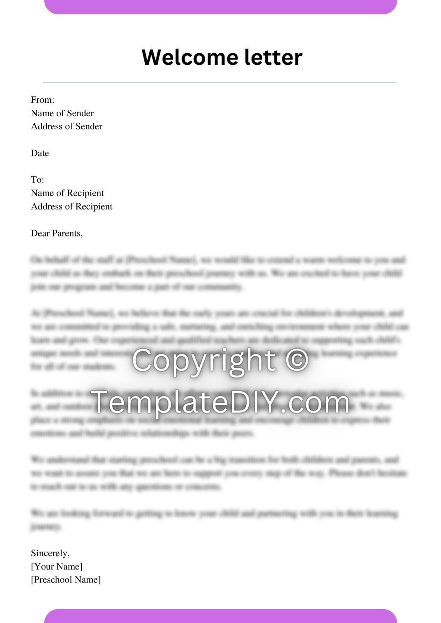 Examples Of Preschool Welcome Letter