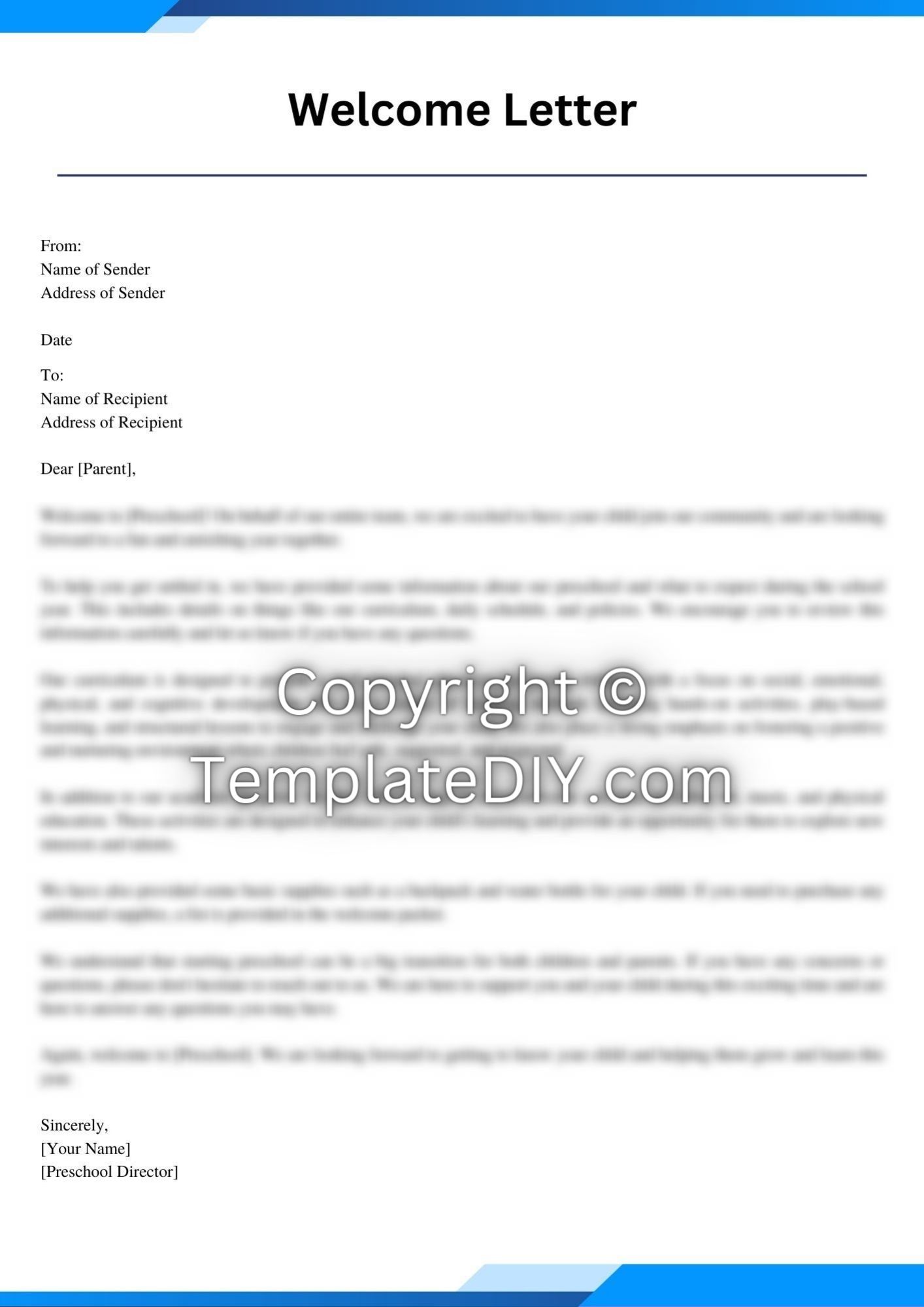 Examples Of Preschool Welcome Letter