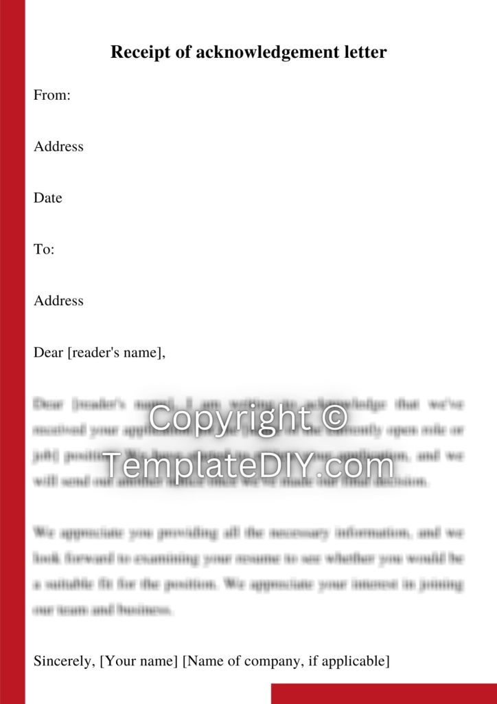 Receipt of Acknowledgment Letter Template | Word Example