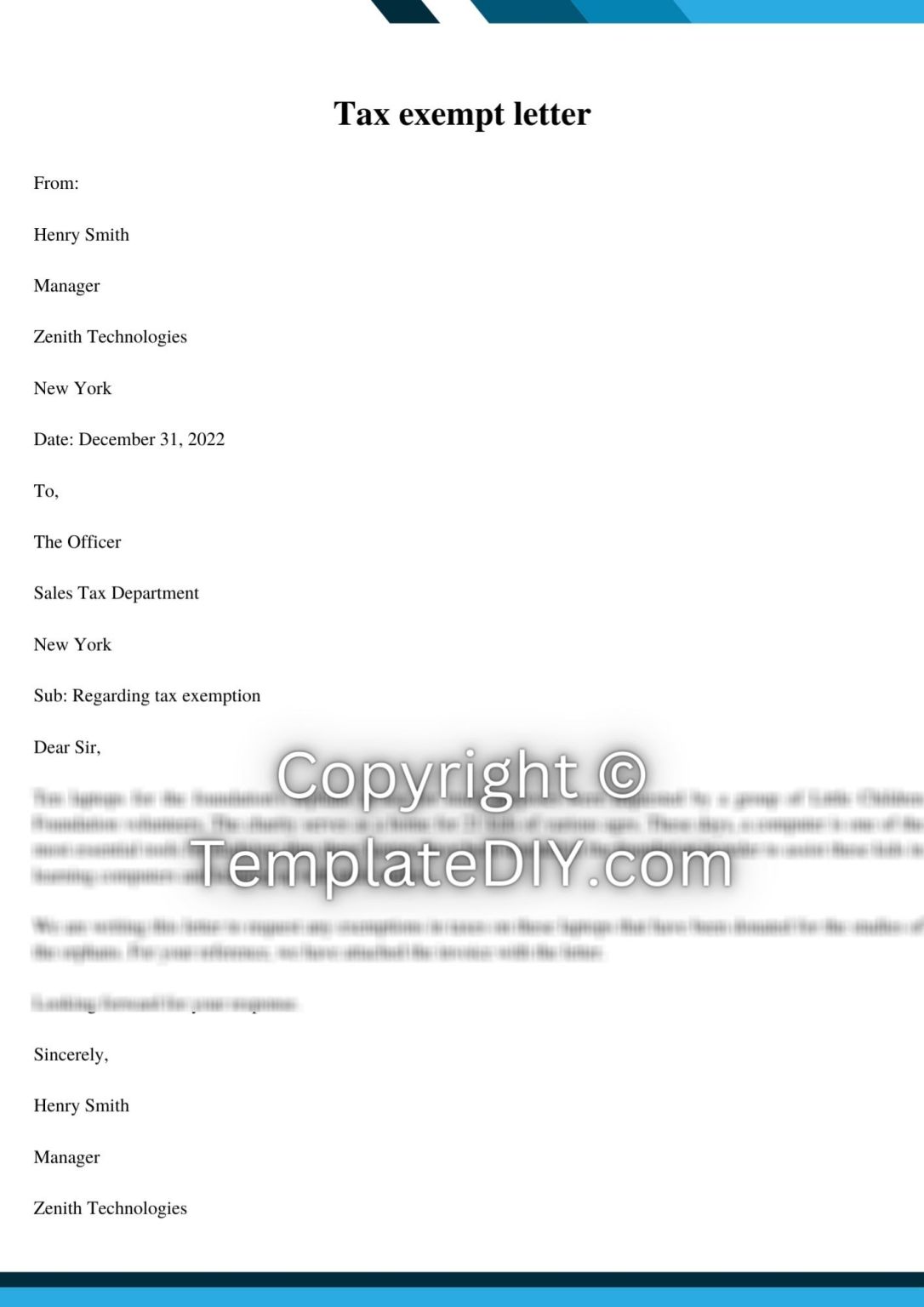 Tax Exempt Letter Sample & Editable Template Online