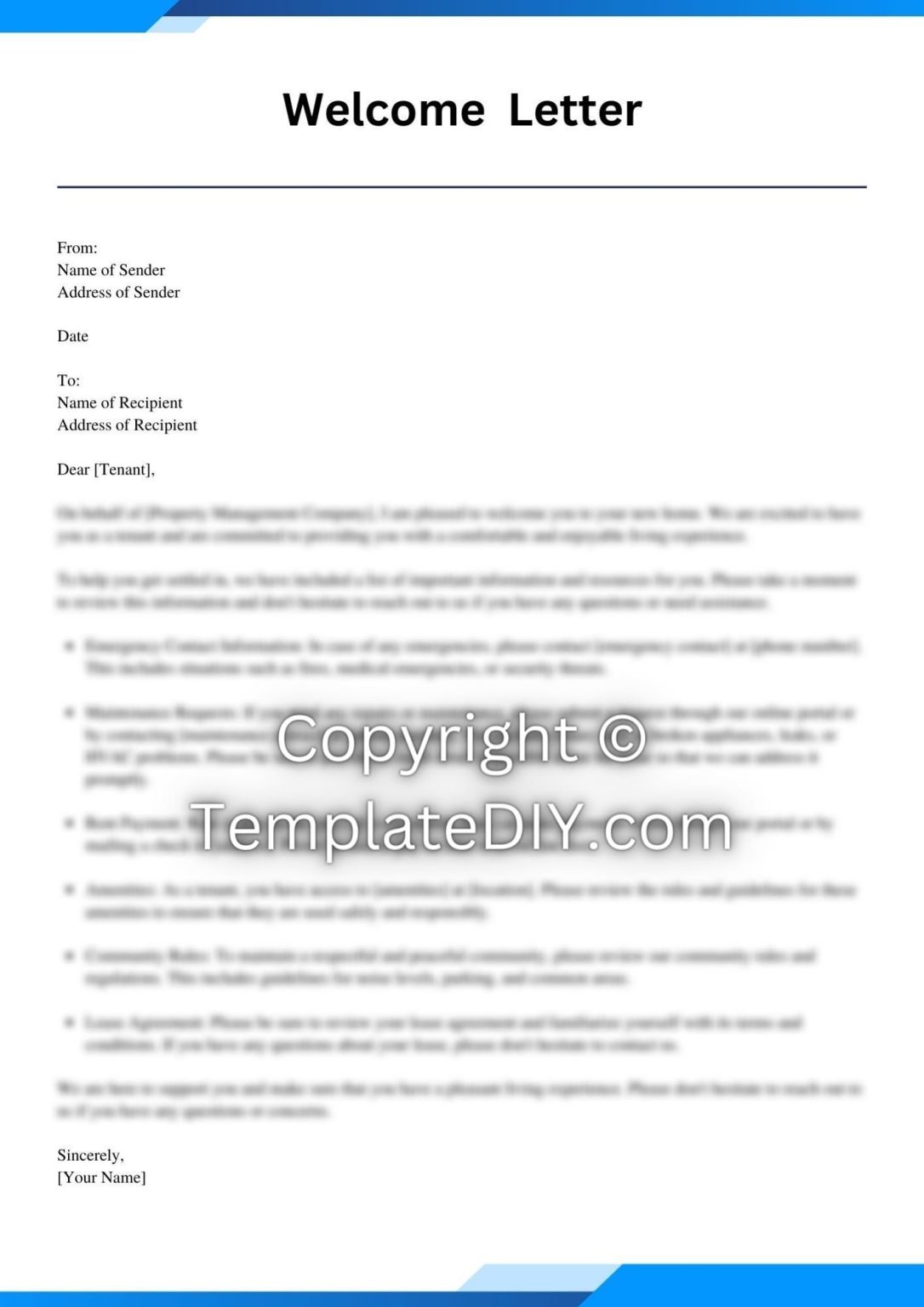 Tenant Welcome Letter Sample with Examples [Word Editable]