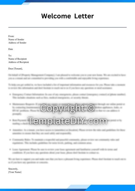 Tenant Welcome Letter Sample with Examples [Word Editable]