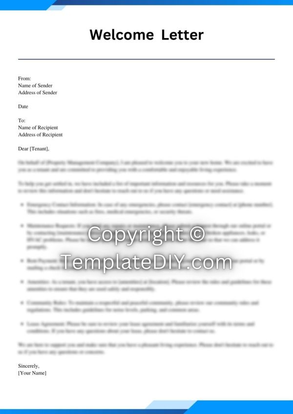 Tenant Welcome Letter Sample with Examples [Word Editable]