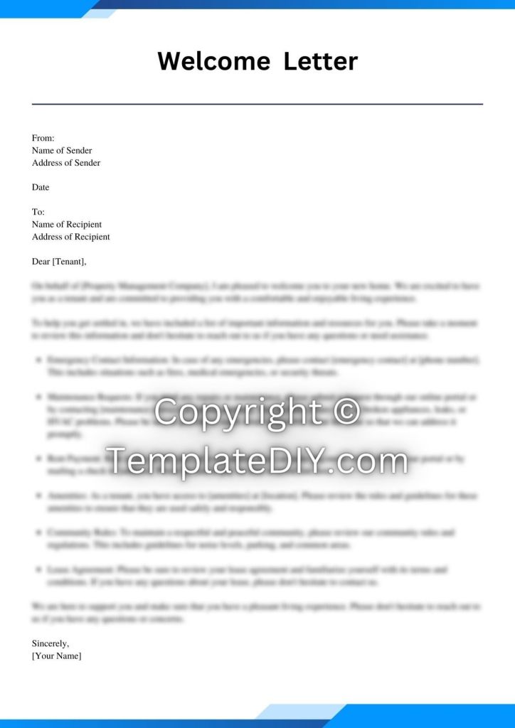 Tenant Welcome Letter Sample with Examples [Word Editable]