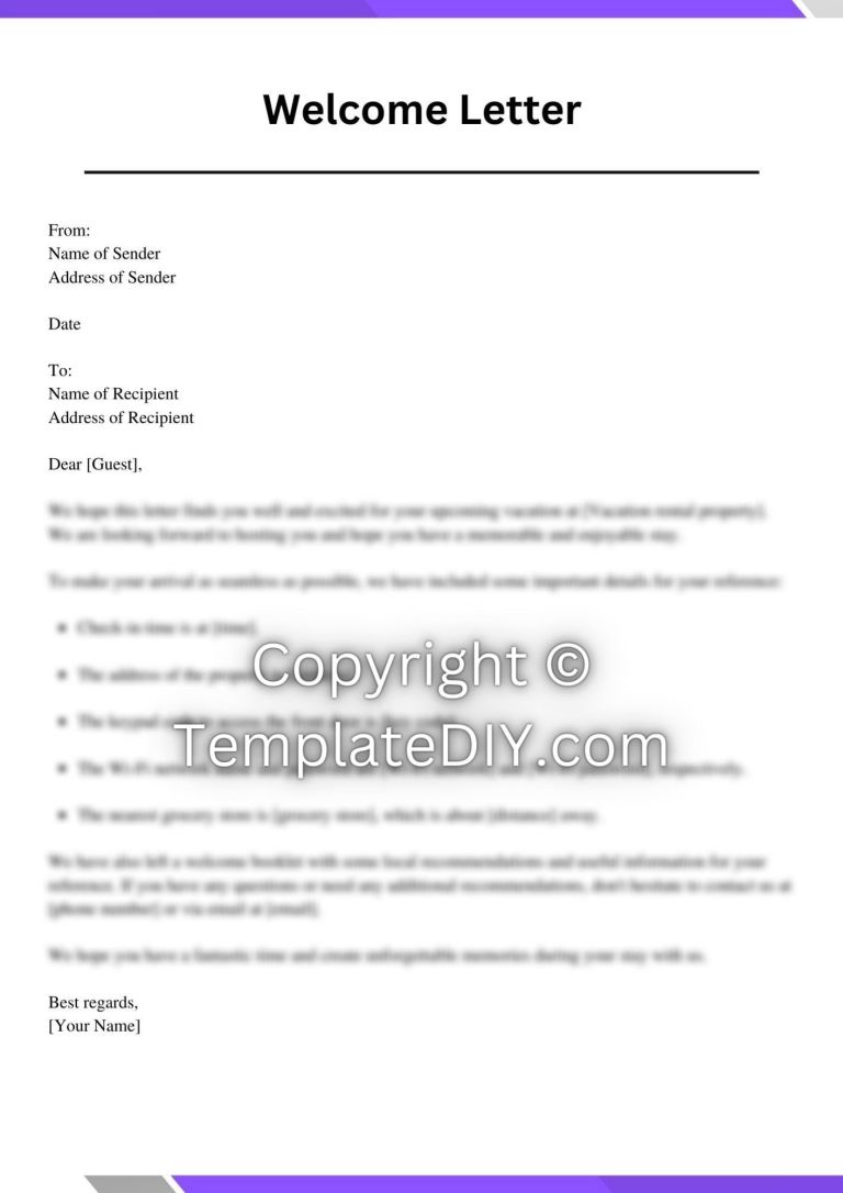 Vacation Rental Welcome Letter Sample with Examples [Word]