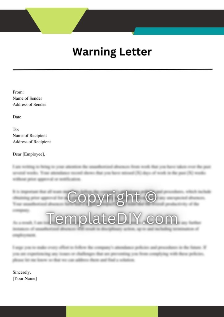 Warning Letter for Attendance Issue Sample with Examples