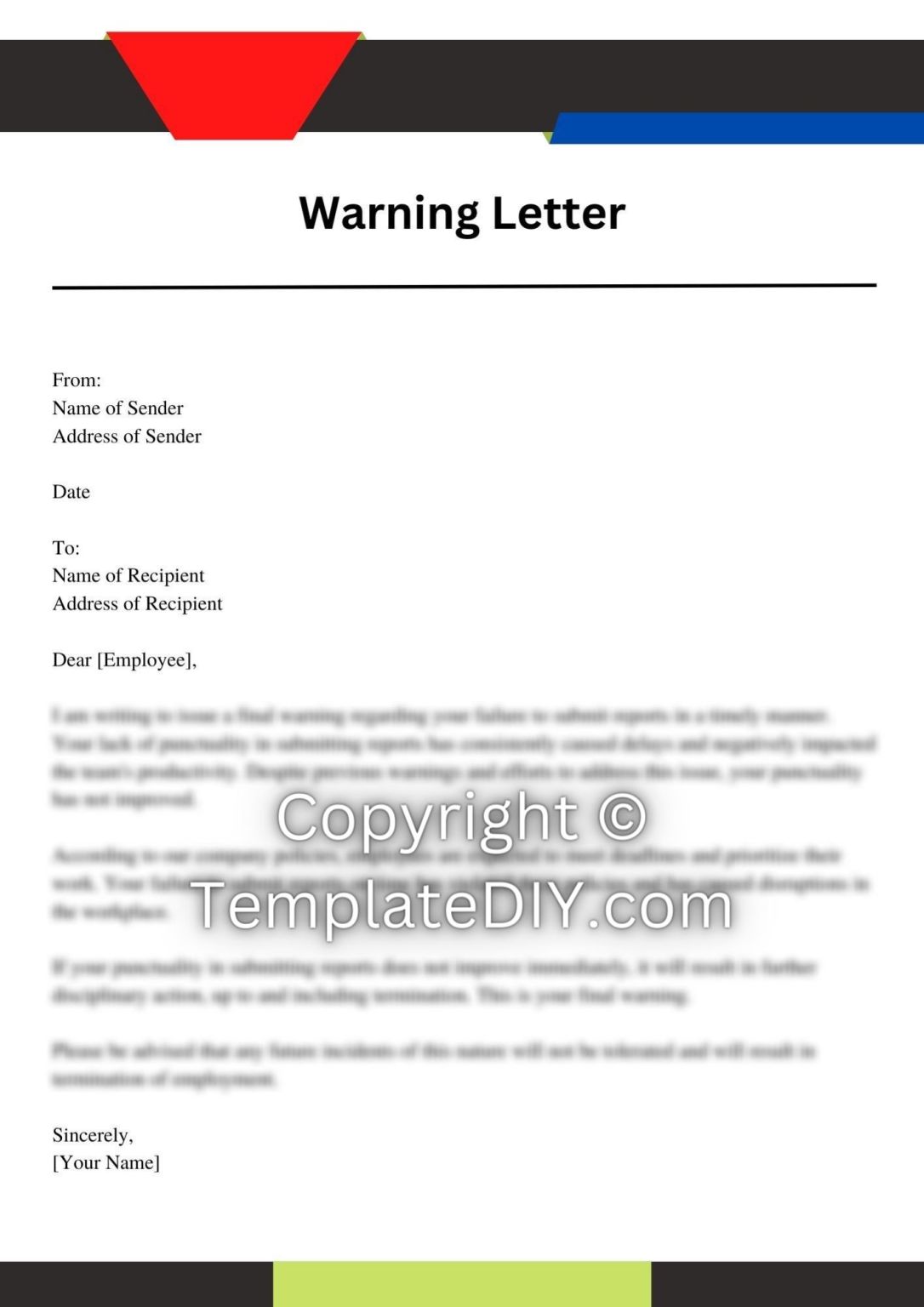Warning Letter for Non Submission of Reports Sample [Word]