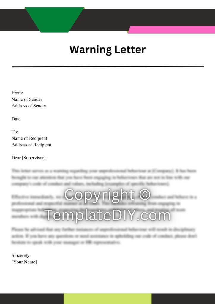 Warning Letter to Supervisor for Poor Performance Sample