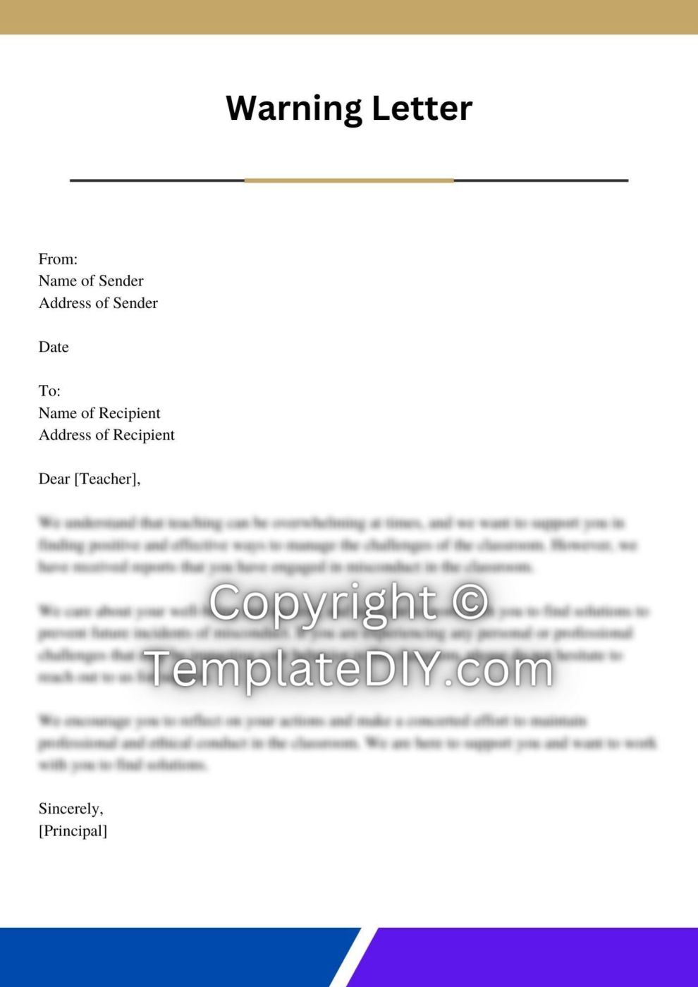 Warning Letter to Teacher for Misconduct Template | Download Now