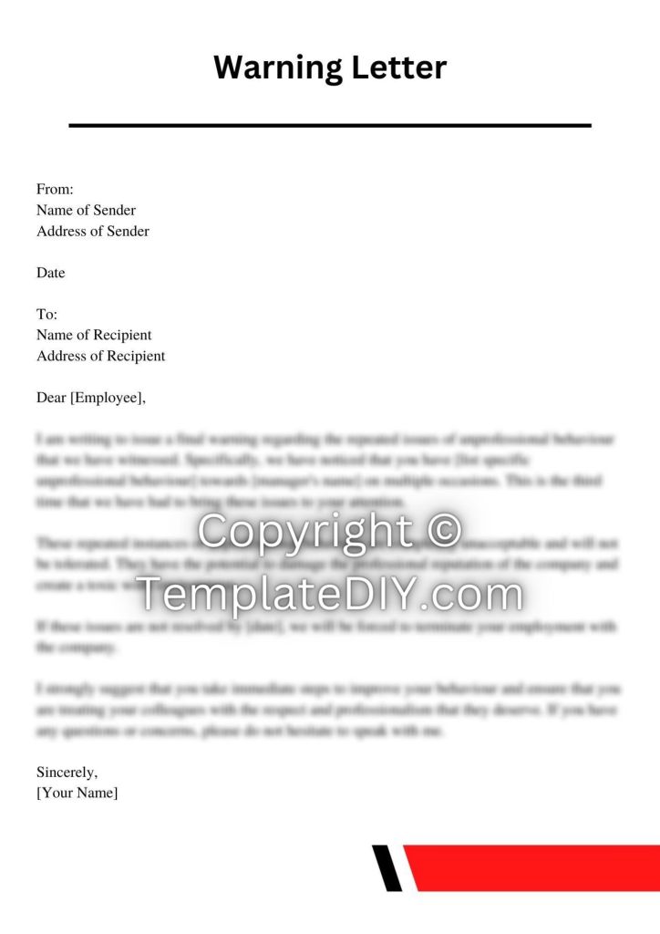 Warning Letter to Employee for Unprofessional Behavior with Manager