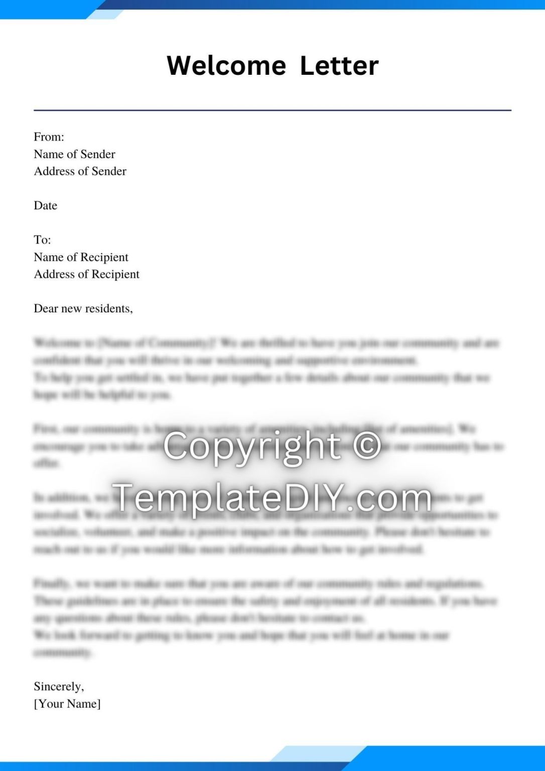 Welcome Letter for New Residents Sample Examples [Word]