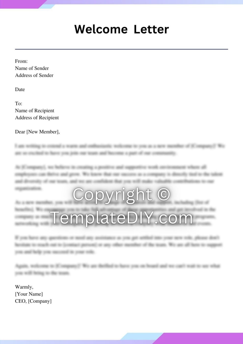 Welcome Letter from CEO Sample and Examples [Word Editable]