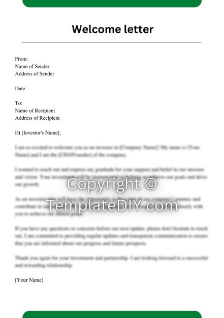 Welcome Letter to Investors Sample with Examples [Word]