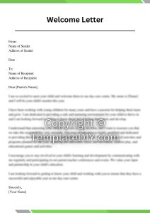 Welcome Letter to Parents from Daycare Teacher Sample