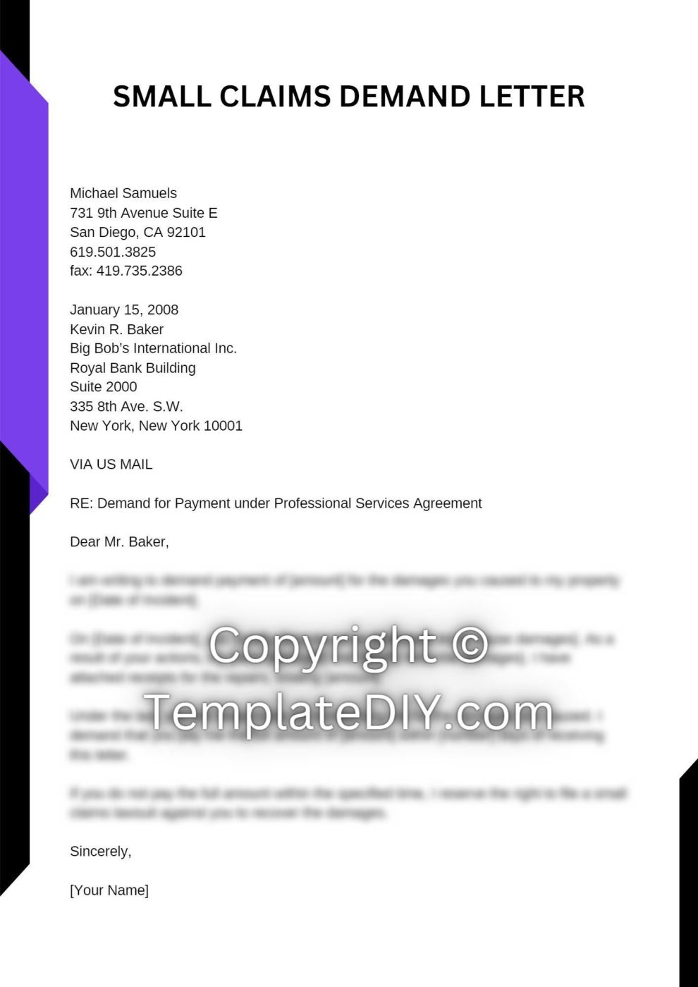 Small Claims Demand Letter Sample Template with Examples