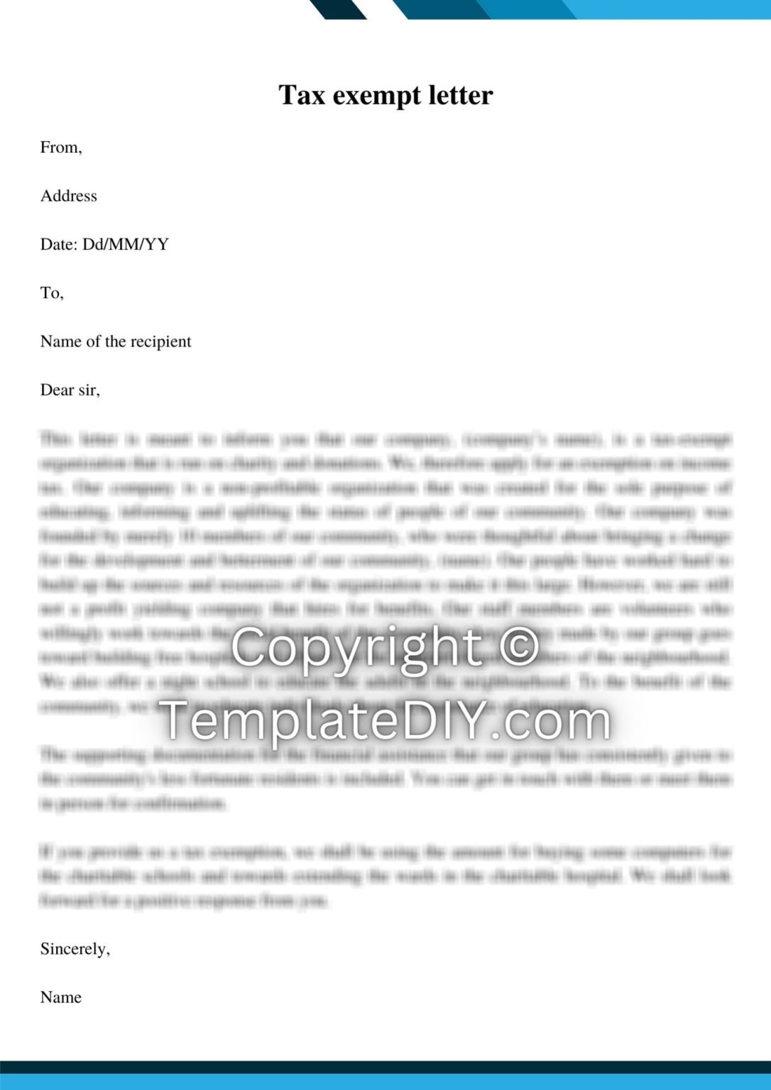 Tax Exempt Letter Sample & Editable Template Online