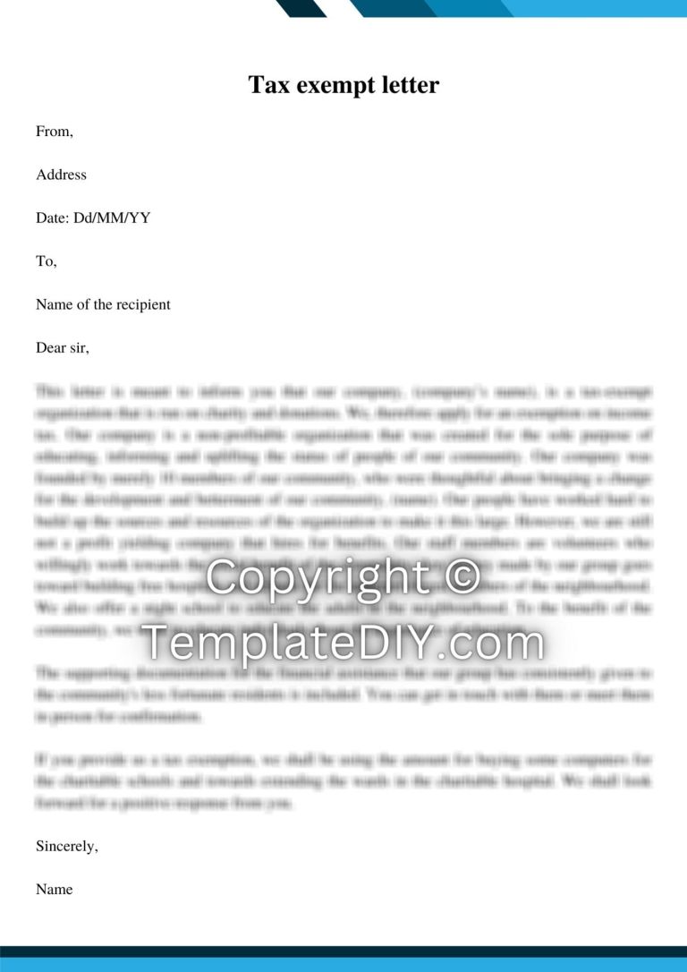 Tax Exempt Letter Sample & Editable Template Online