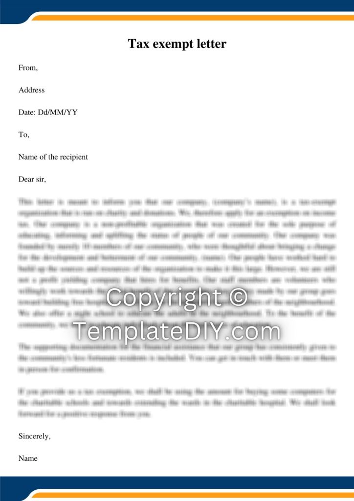 Tax Exempt Letter Sample & Editable Template Online