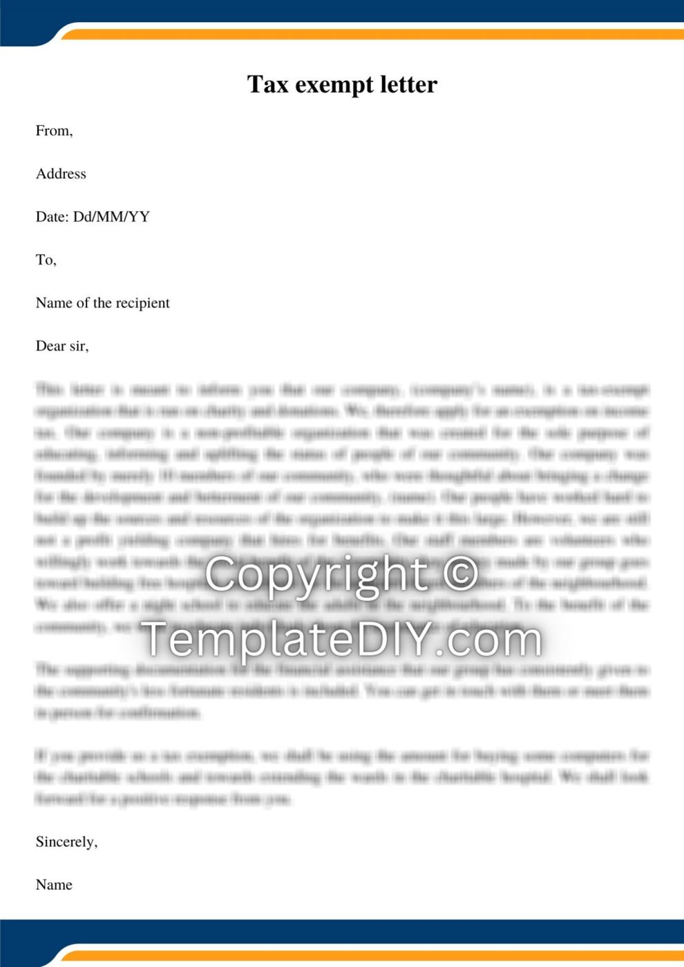 Tax Exempt Letter Sample & Editable Template Online