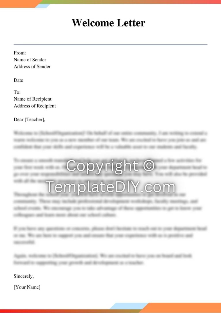 Teacher Welcome Letter Sample with Examples [Word]