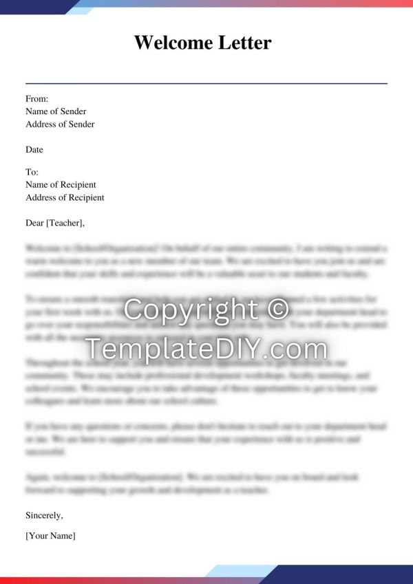 Teacher Welcome Letter Sample with Examples [Word]