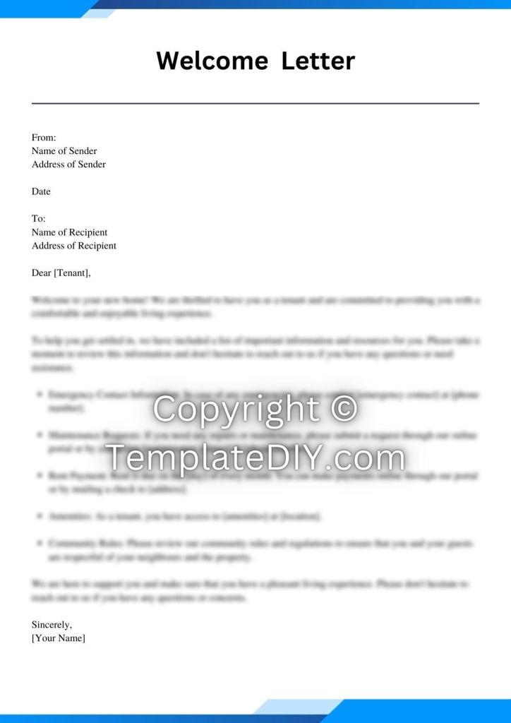 Tenant Welcome Letter Sample with Examples [Word Editable]
