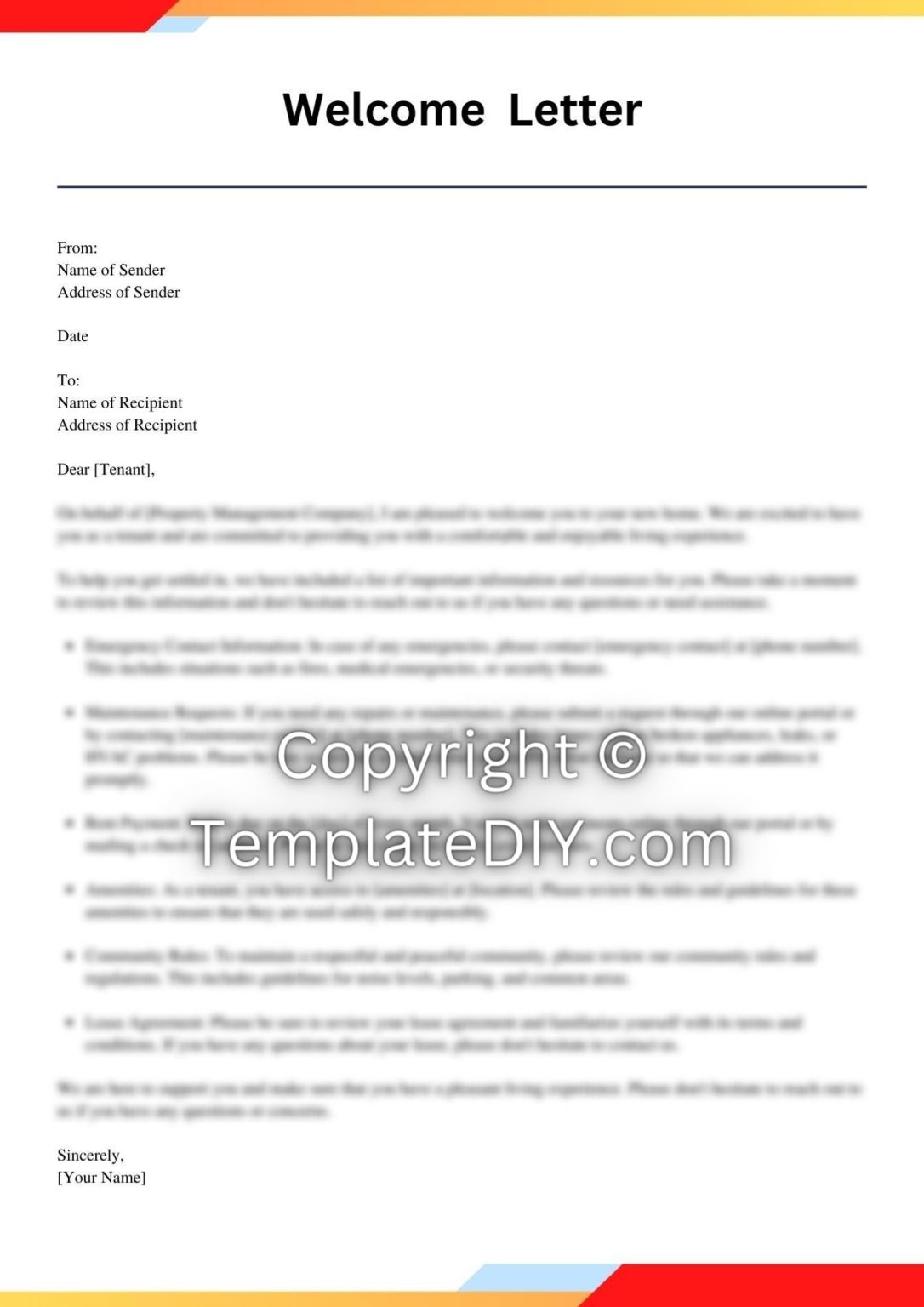 Tenant Welcome Letter Sample with Examples [Word Editable]