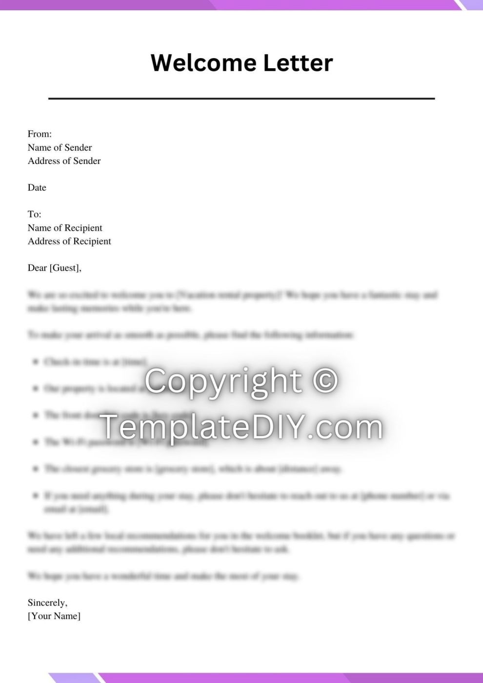 Vacation Rental Welcome Letter Sample with Examples [Word]