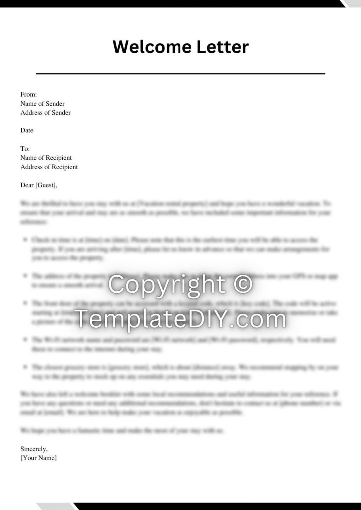 Vacation Rental Welcome Letter Sample with Examples [Word]