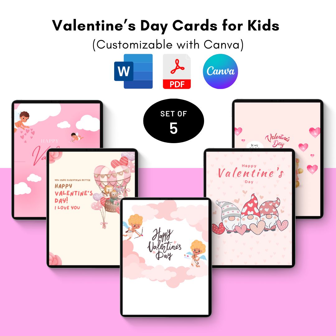 Valentine’s Day Cards for Kids Template Printable PDF, Word