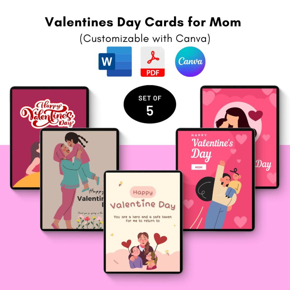 Valentines Day Cards for Mom Template Printable PDF, Word