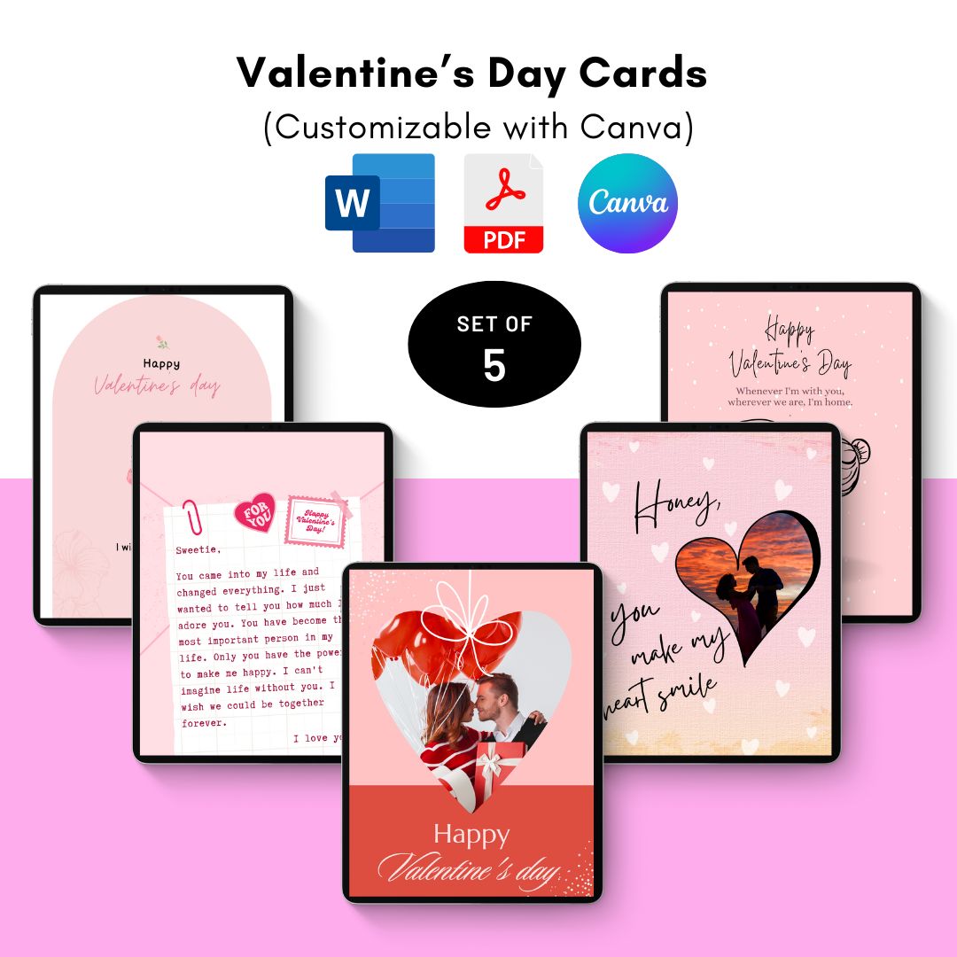 Valentine’s Day Cards Template Printable PDF, Word
