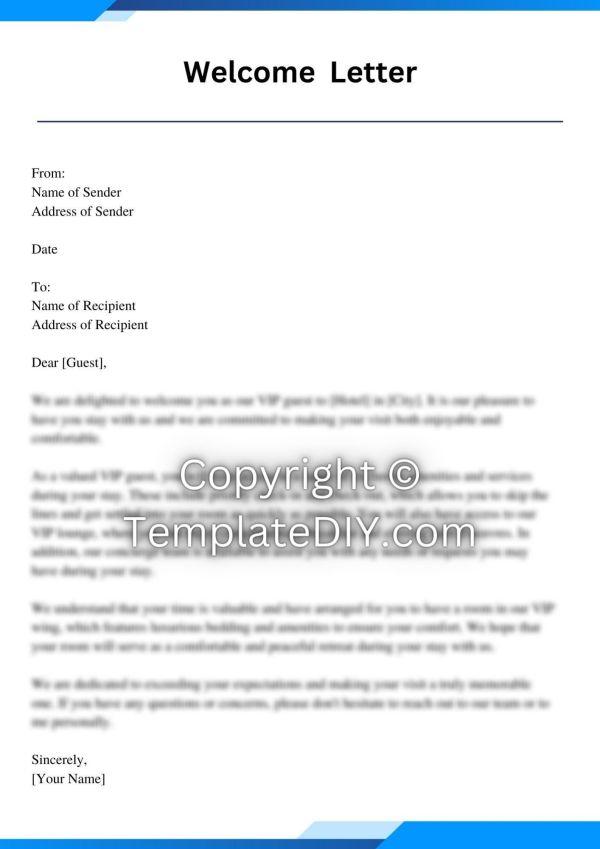 Vip Guest Welcome Letter Sample and Examples [Word]